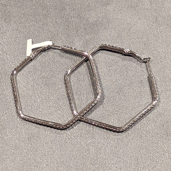 Jewelry | Hexagon 2 Hoop Earrings With Pave Cz And Omega Latch Back ...